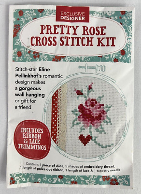 Mollie Makes Cross Stitch Kit Pretty Rose Thread Lace Trimmings Needle ...