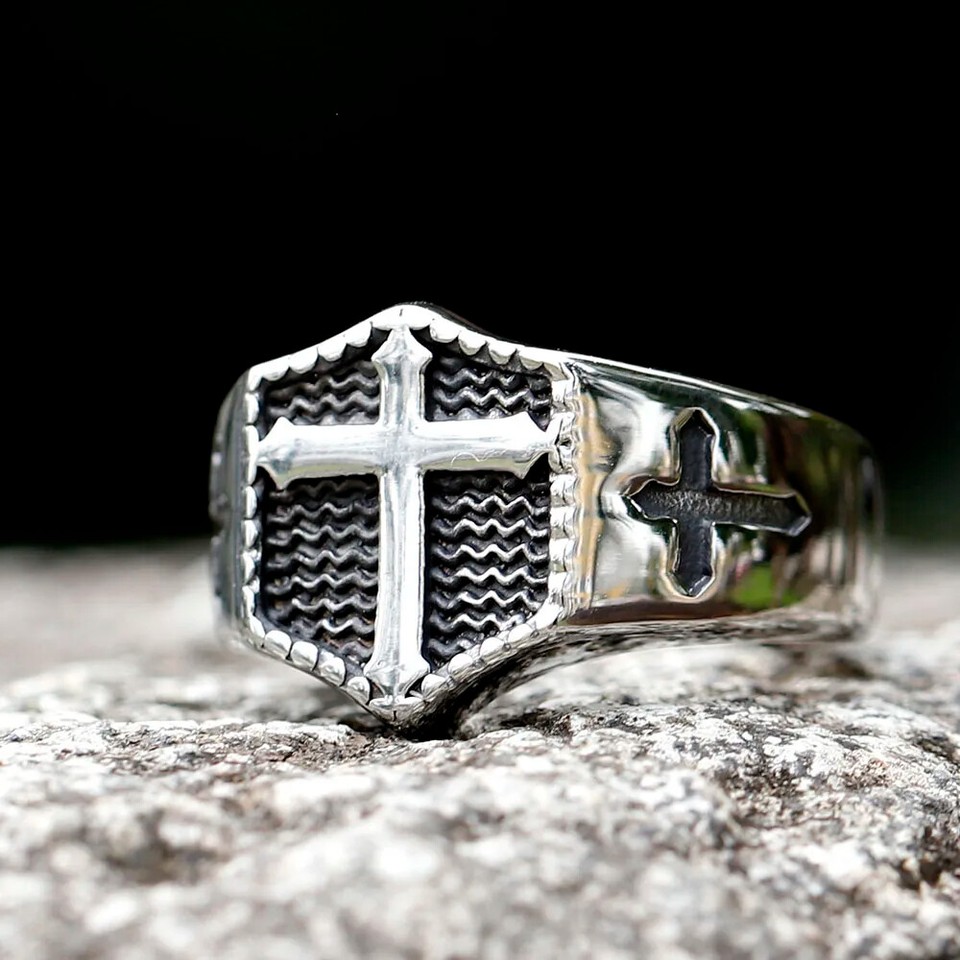 Stainless Steel Religious Cross Style Ring Men Punk Amulet Biker ...