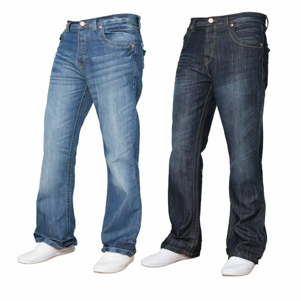 Mens Bootcut Jeans Designer Basic Flared Wide Leg Denim Pants All Waist ...