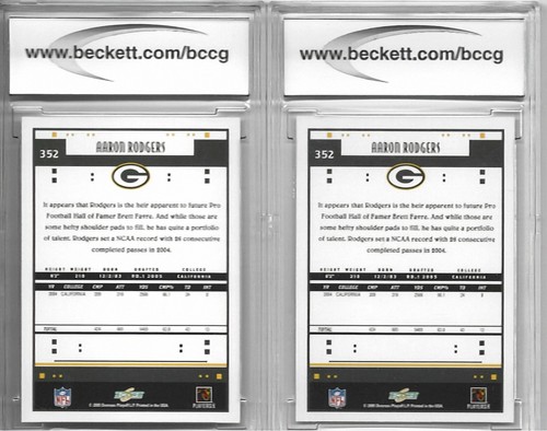 Lot Of 2 Mint 2005 Score #352 Aaron Rodgers Rookie Cards Both Graded ...