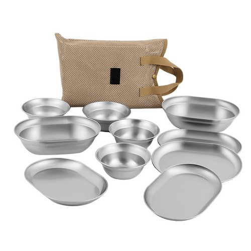 Metal Camping Plates Stainless Steel Dinnerware Set Rust-Proof Camping ...