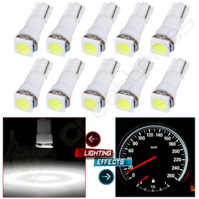 10PCS Pure White Car T5 5050 1SMD Wedge LED Light Bulbs 74 17 18 37 70 ...