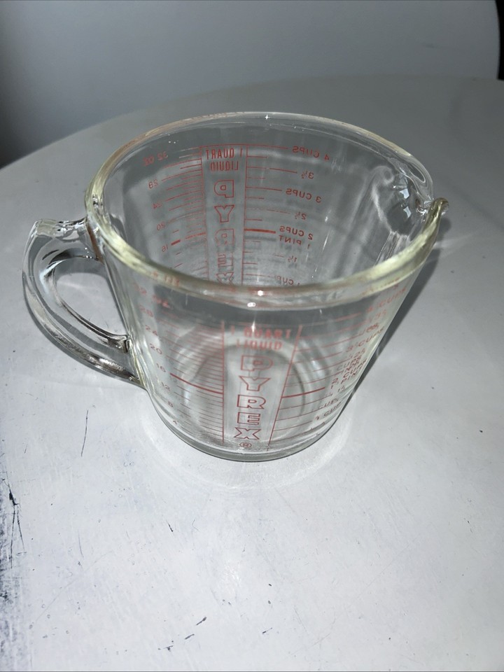 Vintage Pyrex Glass Measuring Cup #532 4 Cup Red Lettering D Handle USA ...