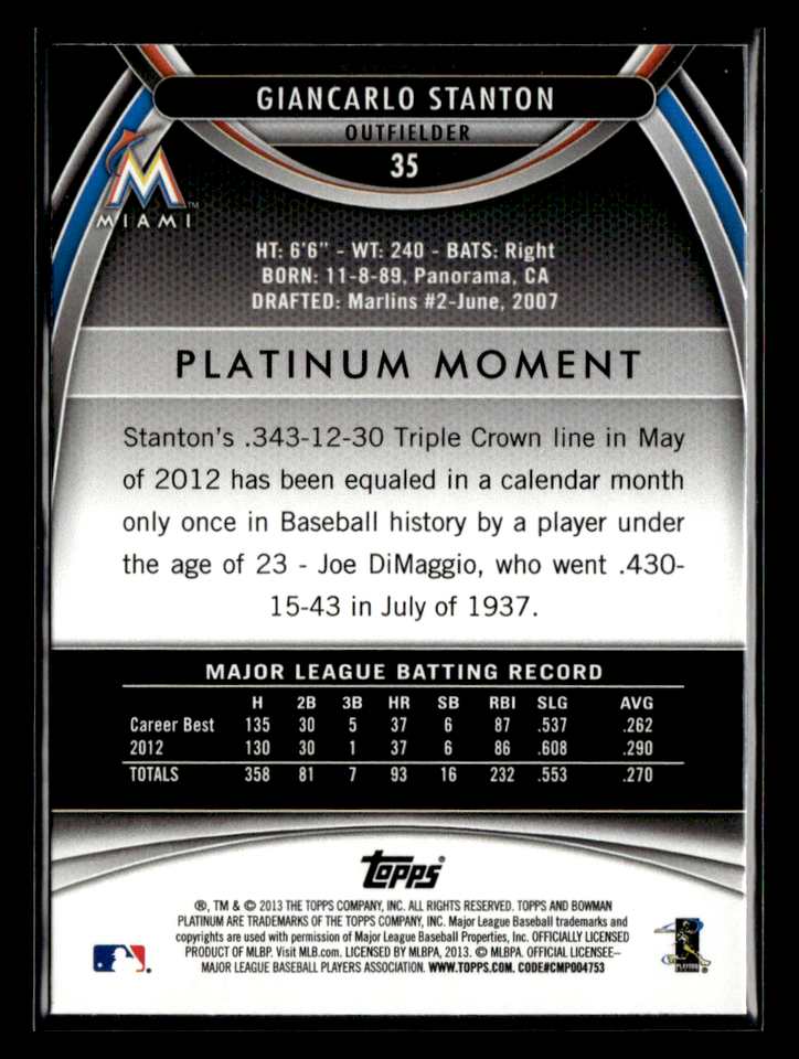 2013 Bowman Platinum #35 Giancarlo Stanton Gold | eBay