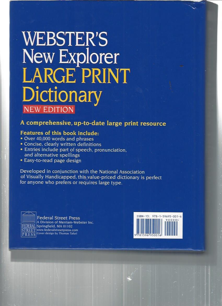 WEBSTER'S NEW EXPLORER LARGE PRINT DICTIONARY - LP108 | eBay