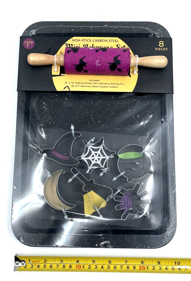 New / Sealed Halloween Mini Bakeware Set Pan Rolling Pin Cookie Cutters ...