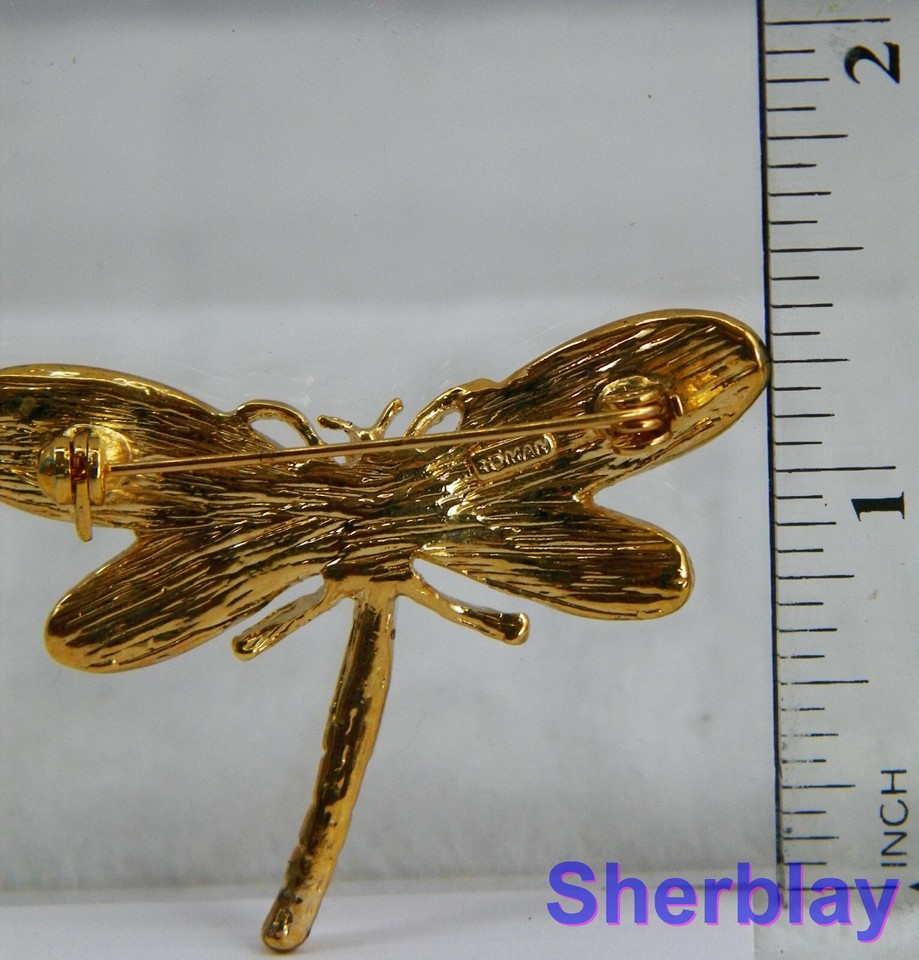 Vintage Jewelry Signed ROMAN Red Clear Rhinestones Dragonfly GoldTone Brooch Pin | eBay