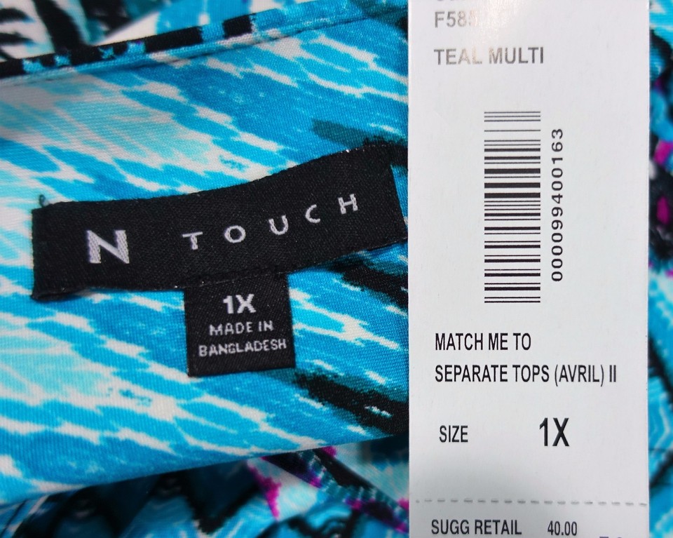 N Touch Women Plus 1x 2x 3x Teal Fuchsia Black Chevron Tunic Top Blouse ...