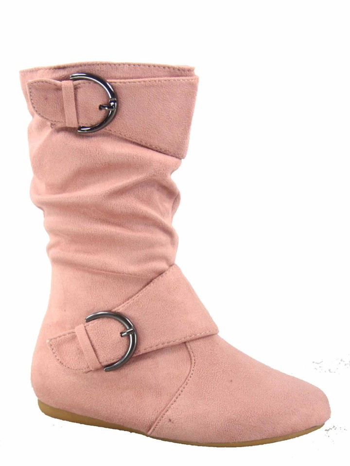 Girl's Kid's Cute Zipper Flat Heel Mid Calf Slouchy Boot Shoes Size 9 ...