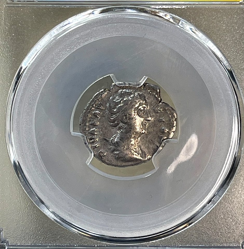 Roman Empire silver denarius coin of Faustina Sr. (Faustina I), AD 138 ...