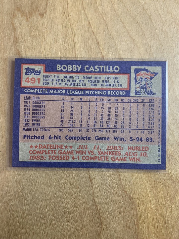 1984 Topps Baseball Card #491 - Bobby Castillo (Minnesota Twins) | eBay