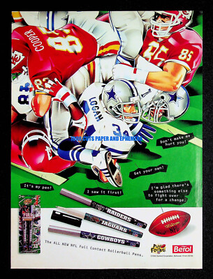 NFL Cowboys Jaguars Raiders Pens Berol 1996 Print Magazine Ad Poster ...