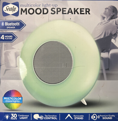 Sealy Multicolor Light-Up Mood Speaker Bluetooth Removable Stand Tap ...