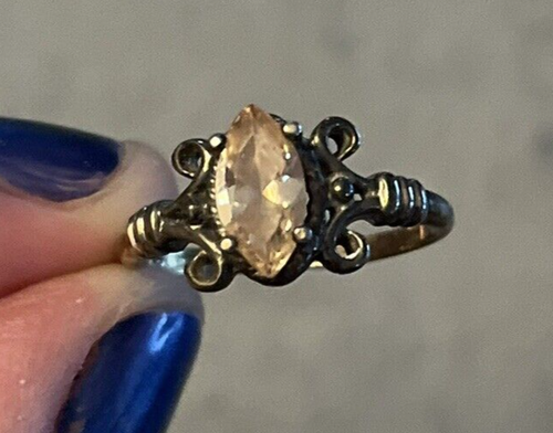 Signed UTC 925 Crystal Cocktail Ring, Antique Gold, Marquis Cut Pink ...