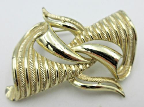 Vtg large brushed gold tone metal textured parts open work geometric ...