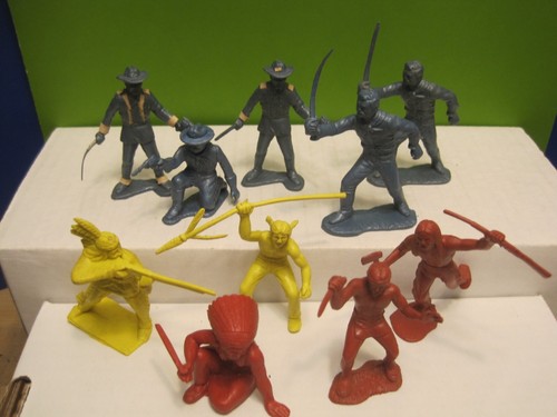 MARX VINTAGE FORT APACHE PLAYSET 5 CAVALRY 5 INDIANS 60mm PLASTIC TOY ...