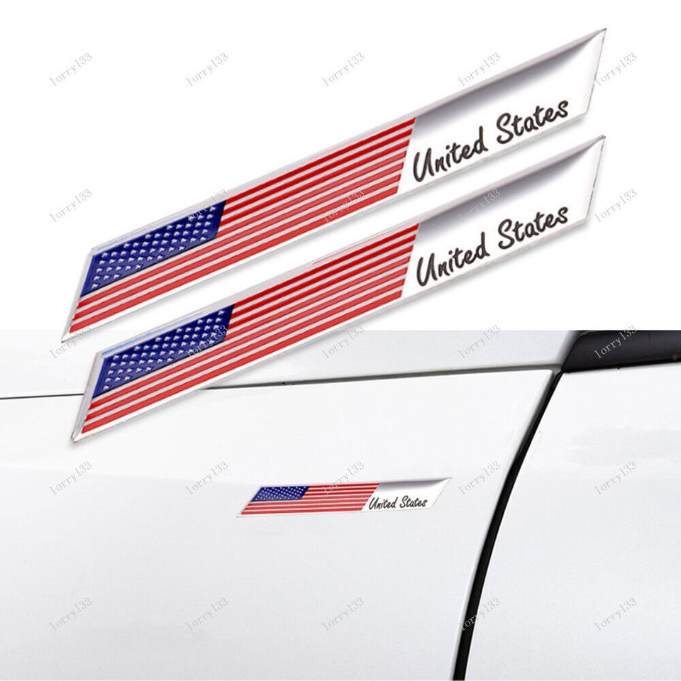 2x USA Flag Sticker American Car Logo Auto Emblem Metal Badge Decal ...