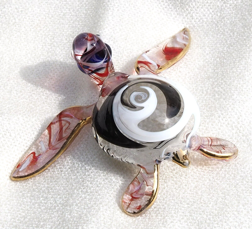 Black Maroon Sea Turtle figurine handmade blown Glass Art 3.25" decor ...