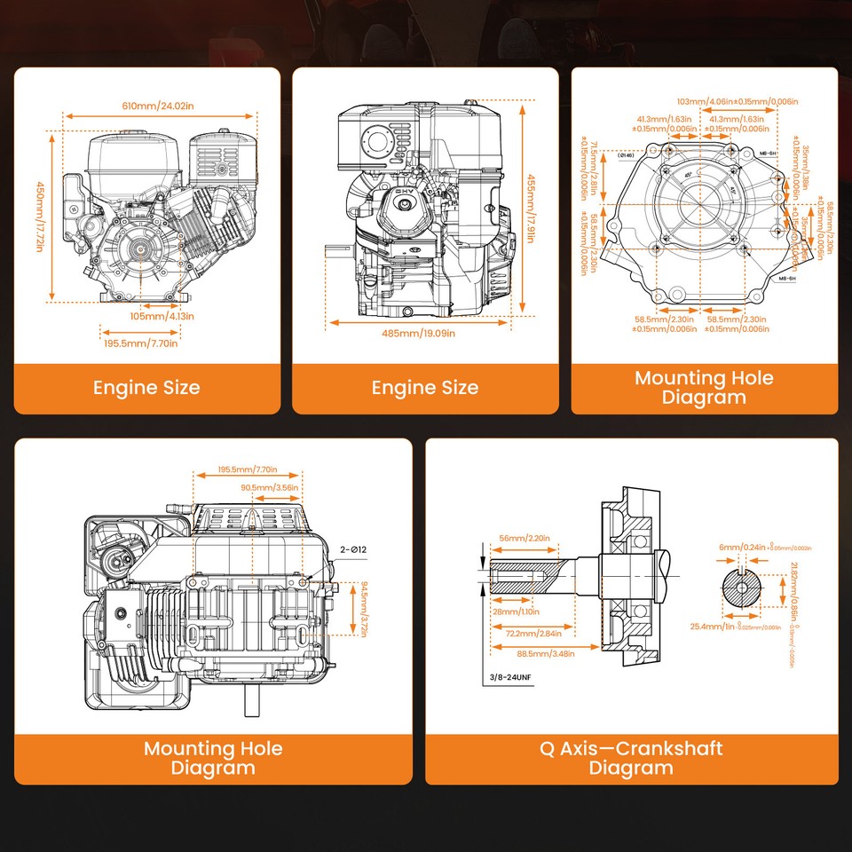 Engine OHV Horizontal Gas Engine Motor 420cc 15HP Electric Start Go ...