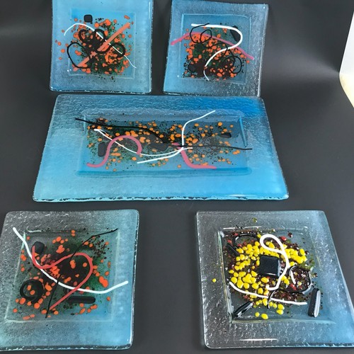 Fused Art Glass, 4 plates, 1 tray, Signed | eBay
