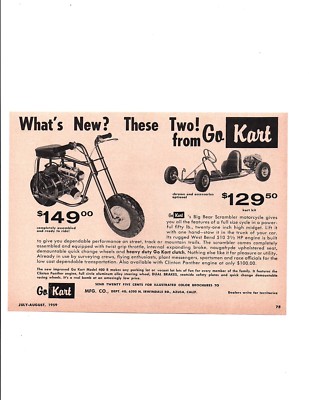 1959 GO KART MODEL 400 B / BIG BEAR SCRAMBLER MINI-BIKE ~ ORIG SMALLER ...