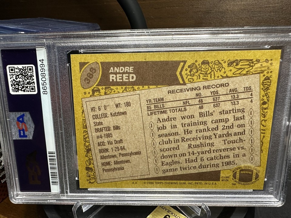 1986 Topps #388 Andre Reed Autograph RC Rookie Inscribed HOF ‘14 PSA 7 ...