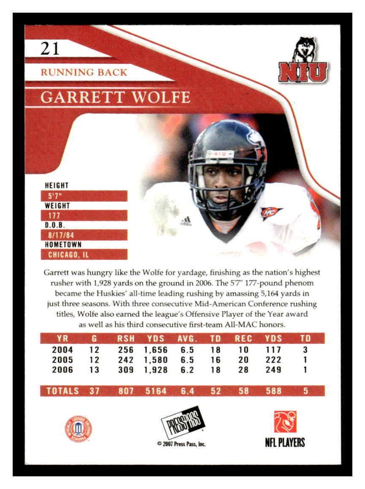 2007 Press Pass #21 Garrett Wolfe | eBay