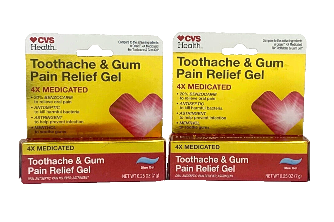 Toothache & Gum Pain Relief Gel 20% Benzocaine 2 x 0.25 Oz Exp 1/25 ...