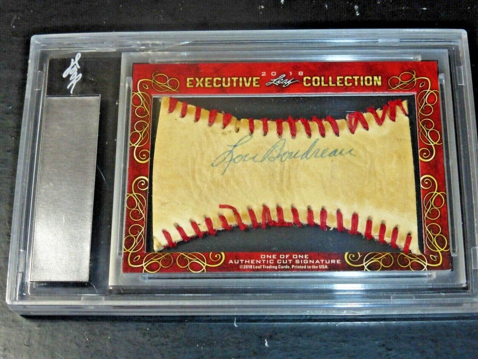 2018 LEAF JOE SEWELL~GEORGE KELLY~LOU BOUDREAU AUTO #1/1 CUT SIGNED ...