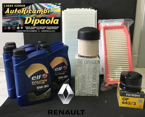 KIT TAGLIANDO RENAULT CLIO IV 4 CAPTUR 1.5 DCI 5L OLIO ELF C4 5W30 + 4 ...