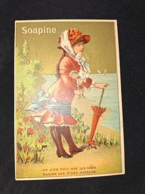 SOAPINE Little Girl with Umbrella by Lake Victorian Trade Card | eBay