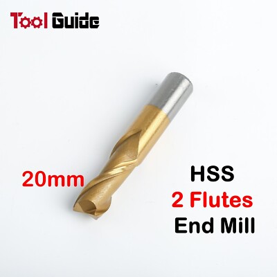 20mm 2 Flutes End Mill Cutter M2 HSS Titanium Coated, CNC Milling ...