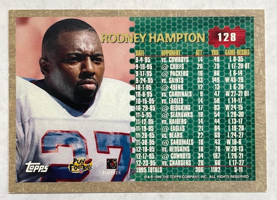 1996 Topps Chrome Rodney Hampton Autographed #55 1000 Yard Club New ...