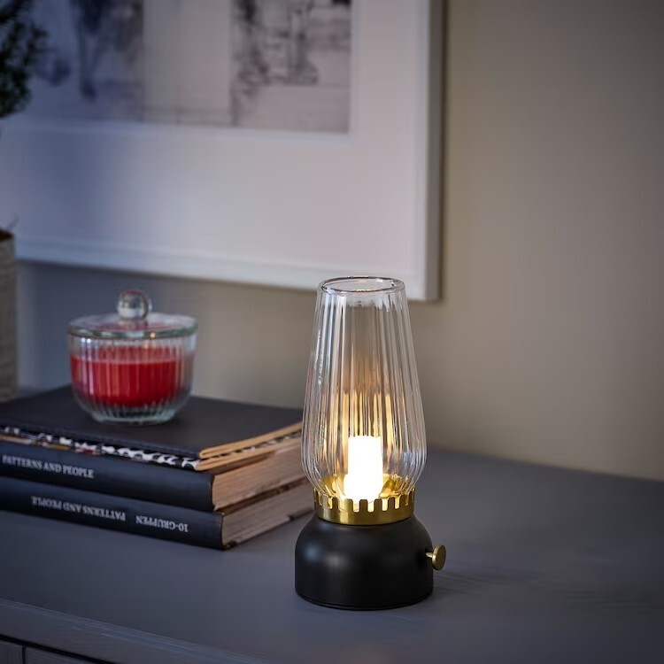 IKEA STRALA LED Table Lamp Battery Operated Glass/Black Dimmable 7 ...