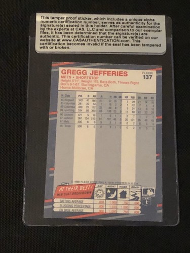 GREGG JEFFERIES 1988 FLEER RC SIGNED AUTOGRAPHED CARD #137 METS CAS ...
