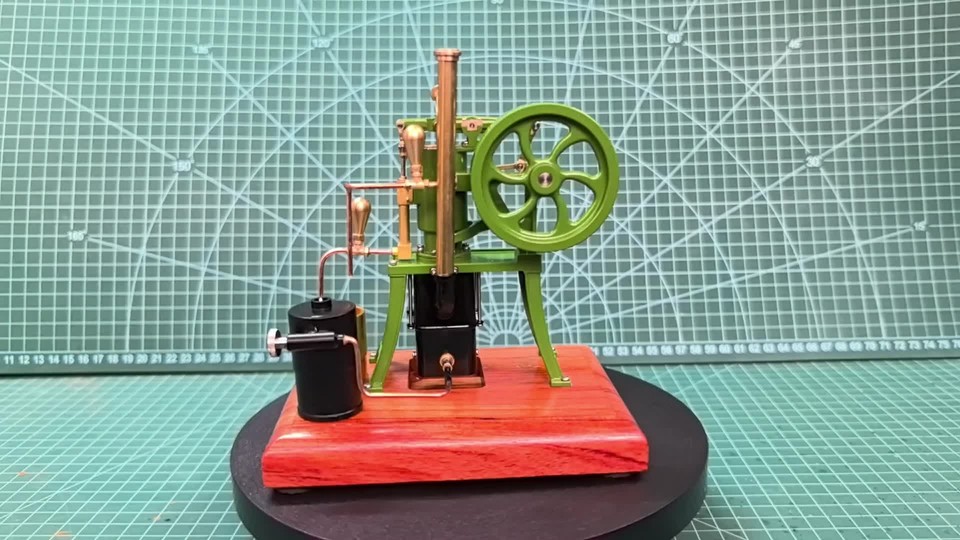 ENGINEDIY R01 Small Vertical Green Brass Manual Flywheel Start Engine ...