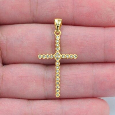 18K Yellow Gold Filled Clear Topaz Sparkling Round Lozenge Cross ...