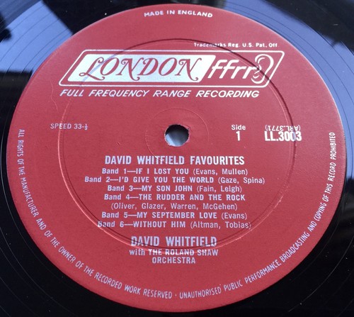DAVID WHITFIELD Favorites VINYL LP Original AMERICAN London FFFR 1957 ...