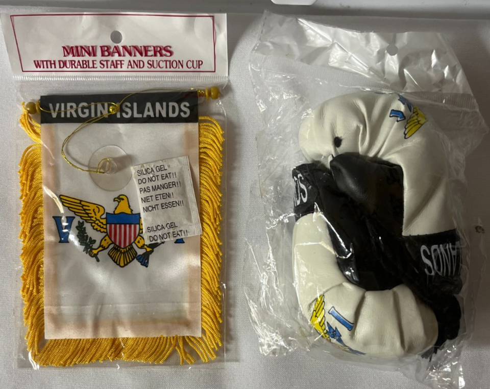 NEW U.S.V.I VIRGIN ISLANDS MINI BANNER FLAG & MINI BOXING GLOVES Car ...