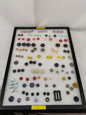 Vintage Framed Button Collection With Glass Front 16x12" Leather ...
