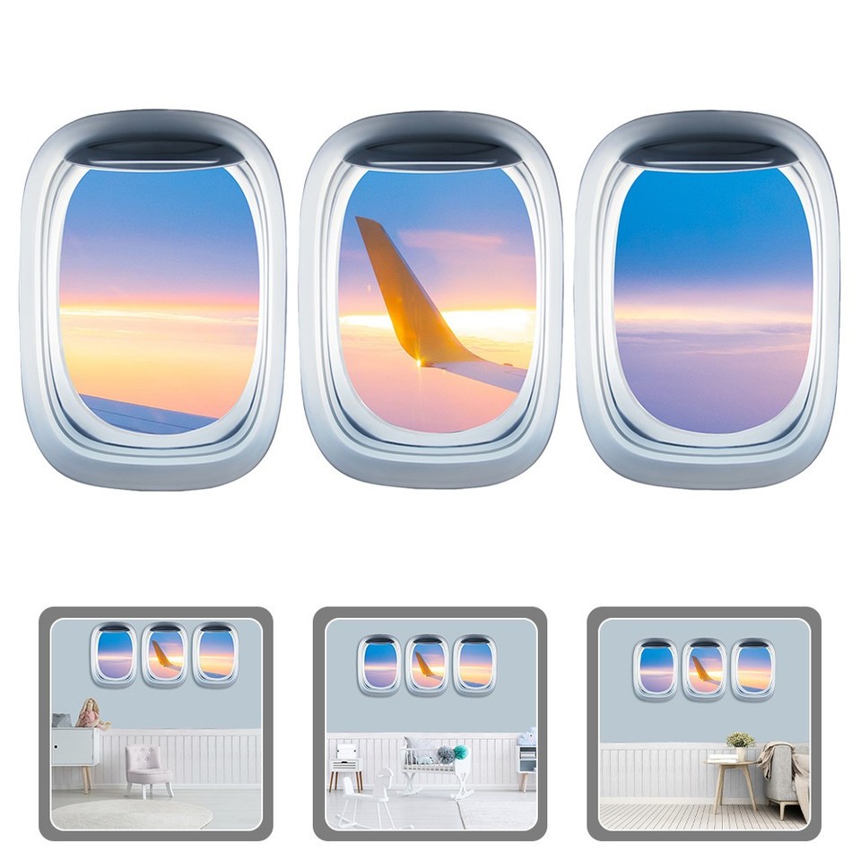 3 Sheets Airplane Window Wall Sticker Landscape Mural Decal for Home ...
