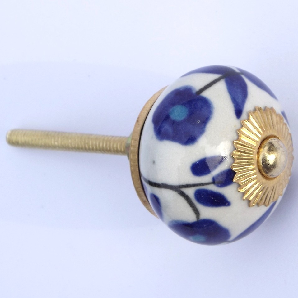 Blue White Ceramic Porcelain Door Knob Handle Drawer cupboard pull ...