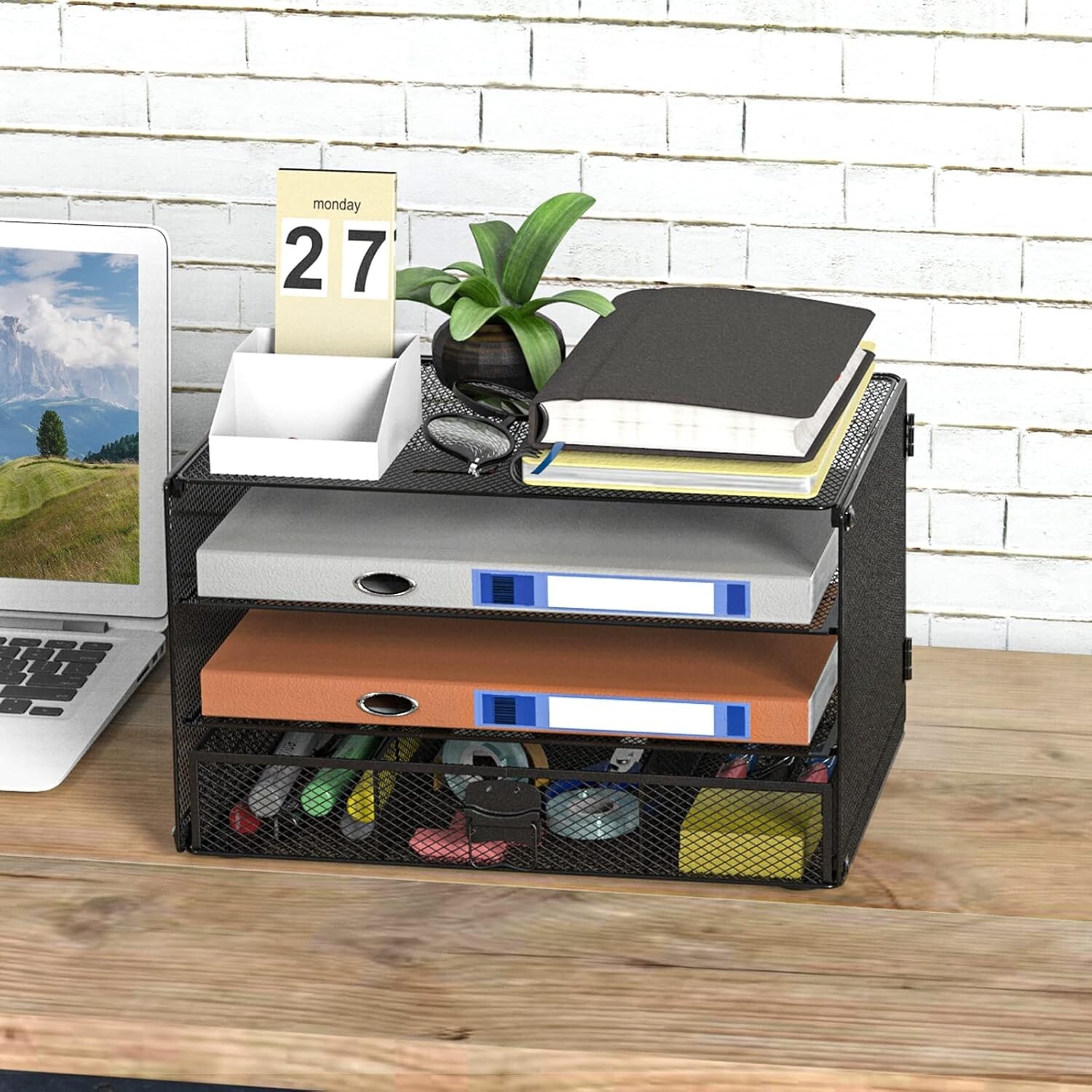 Paper Trey Organizer, 3 Tier Mesh Drawer File Organizer, For Home And ...