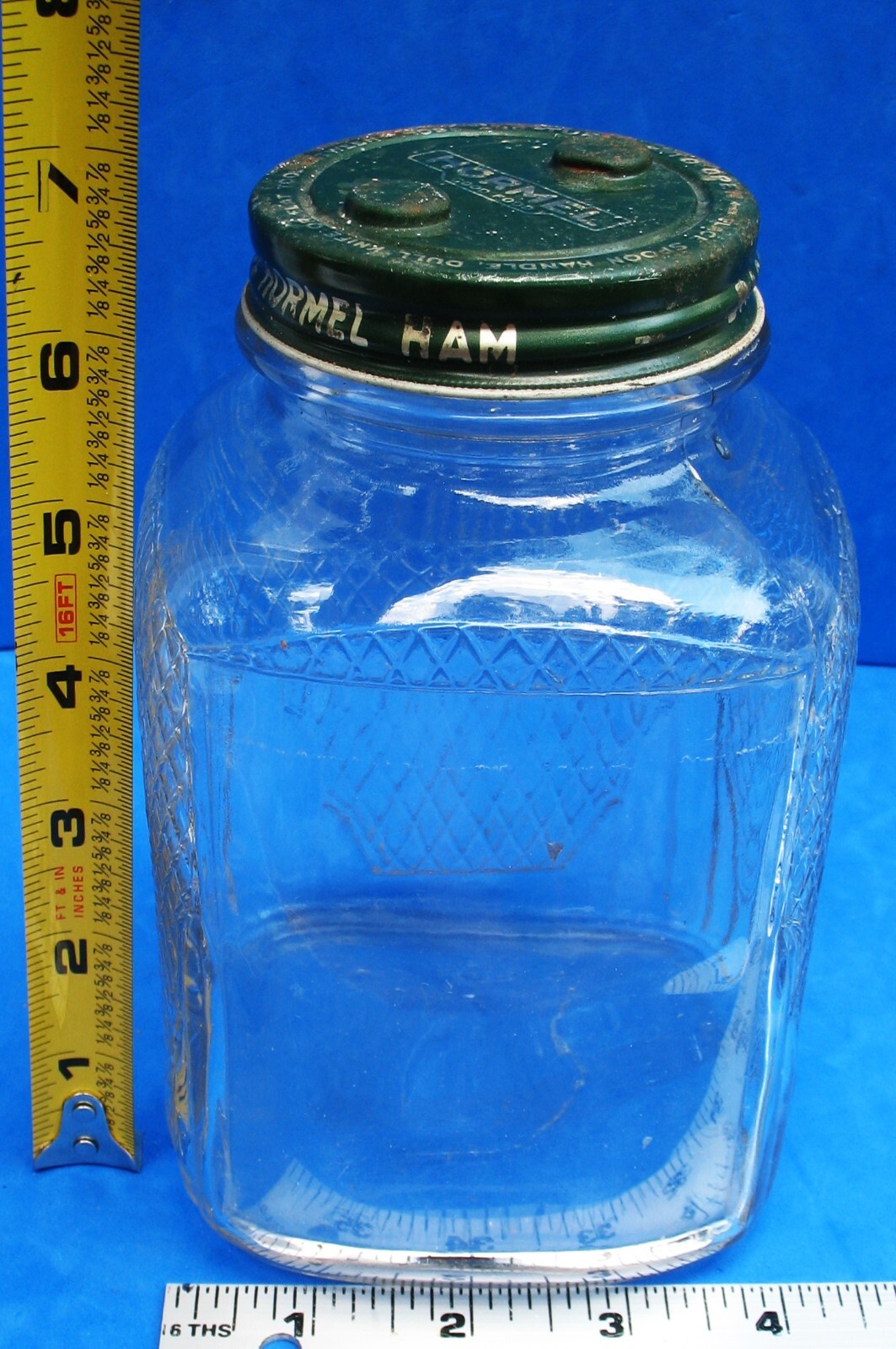 Vtg. Marked Hormel Good Food Glass Diamond Design Jar w Original Screw ...