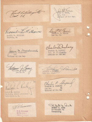 two-sided sheet containing 25 c WWII cut military signatures 1st Lt ...