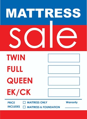 Furniture Retail "MATTRESS SALE" 5" x 7" Display Price Tag - NEW - 100 ...