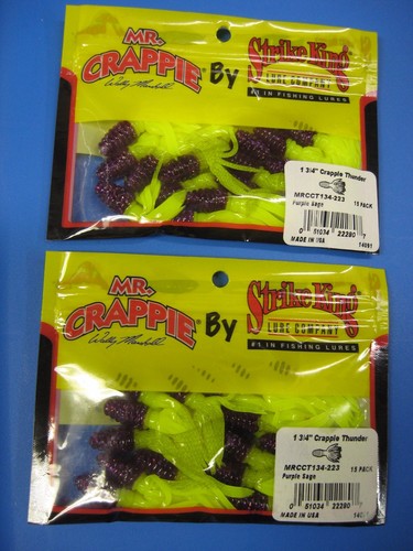 2 Packs Strike King Crappie Thunder Soft Bait Fishing Lure 1.75" Purple ...