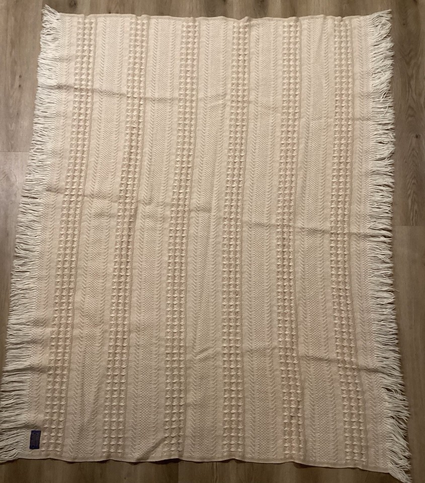 PENDLETON Wool Cable Knit Blanket~Throw~Cream;White~Fringe~USA Made~Free Shp~EUC | eBay