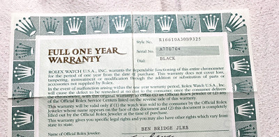Rolex Watch Paper Document Serial no. A770764 Black Dial 2000 Authentic ...