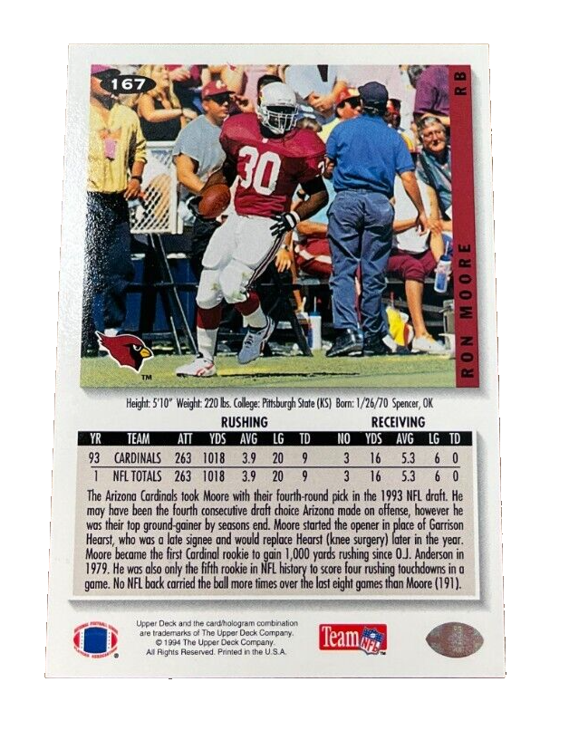 1994 UPPER DECK COLLECTOR'S CHOICE CARD # 167 Ron Moore - Arizona ...